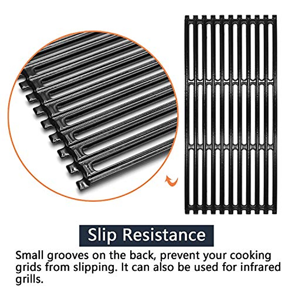 Hongso 18 1/4 inch Coated Cast Iron Grill Grates for Charbroil 463241013, 463241014, 466241013, 463243812, 466241014, 463270612, G526-0007-W1, Tru-Infrared 2 Burner Grills, PCB007