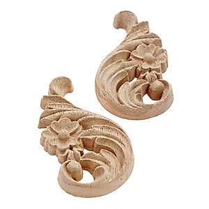MUXSAM 2-Pair Rose Carved Wood Appliques Onlay, 8.5x5x1cm/3.35x1.97x0.39inch, Door Decorative Excellent Funiture Decal Sticker for Cabinet Drawer Window Dresser