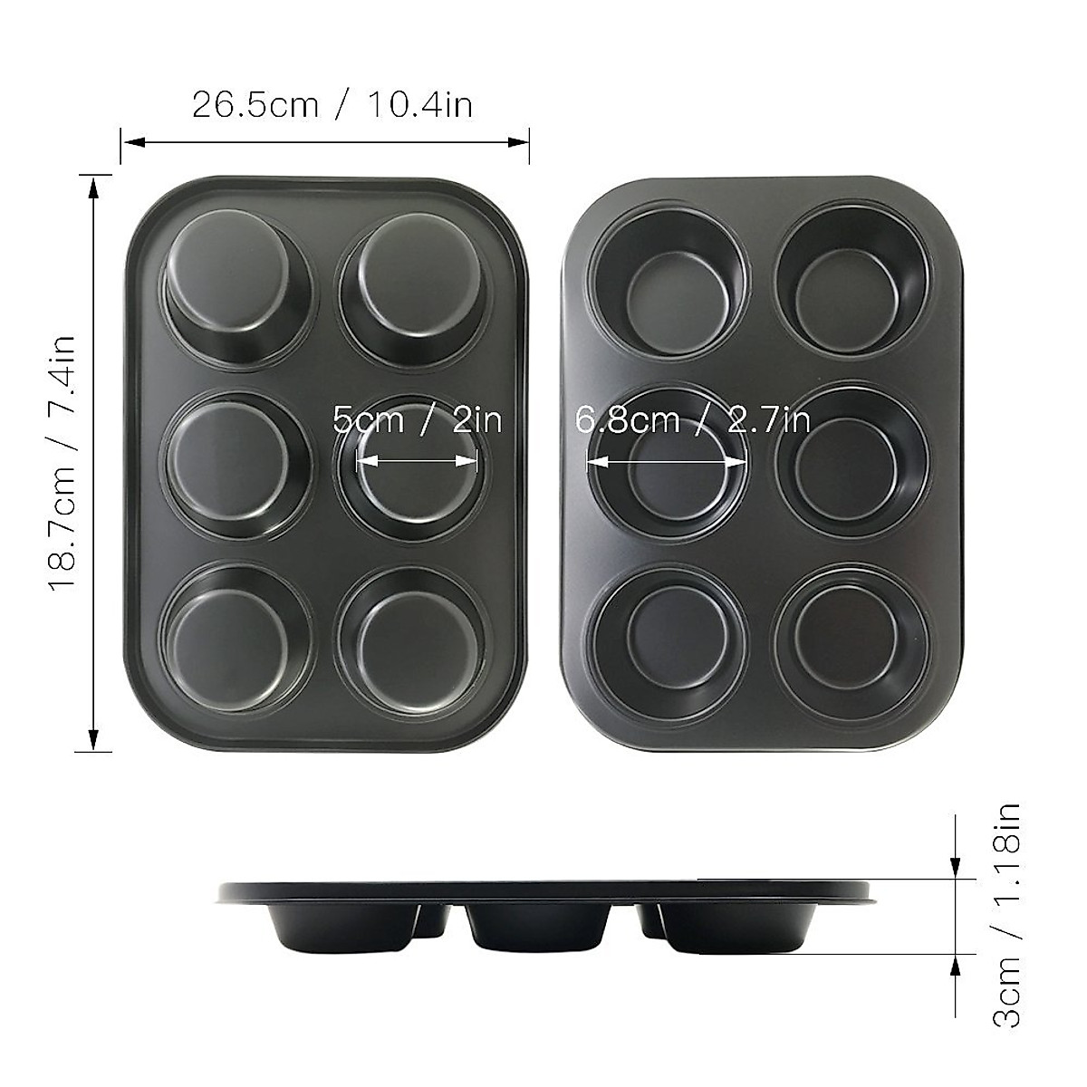 SourceTon 6-Cup Metal Muffin Mold Bonus with Spatula, 3 pcs pack of Muffin Mold