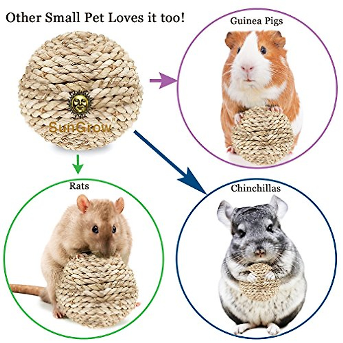 SunGrow Cat Sisal Rope Scratcher Ball & Ferret, Rabbit Anti Chew Shoe, Stop Chewing & Scratching Furniture, Teething for Guinea Pigs, Chinchillas, Pocket Pets, 1 Pack