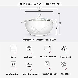 ABHOME Ceramic Soup Tureen with Glass Lid Porcelain Serving Tureen Soup for Restaurant Home Kitchen Decoration Cute Ceramic Covered Tureens for Soup, White Porcelain (8.58 in)