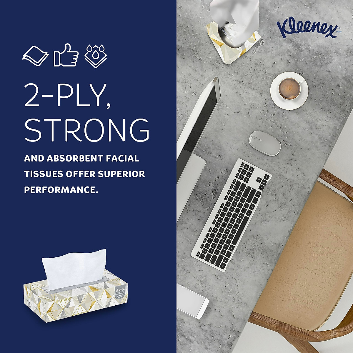 Kleenex Professional Facial Tissue for Business (03076), Flat Tissue Boxes, 12 Boxes / Convenience Case, 125 Tissues / Box, 1,500 Tissues / Case