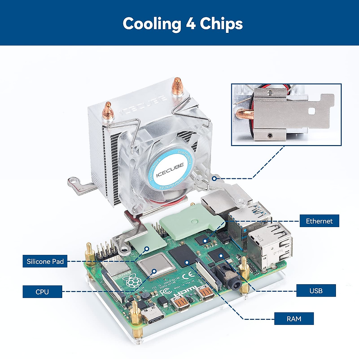 SunFounder Raspberry Pi Cooling Fan, Raspberry Pi Ice Tower Cooler, Cooling 4 Chips with RGB LED, Raspberry Pi Heatsink, Quiet Cooling Fan Radiator for Raspberry Pi 4 Model B 3B+