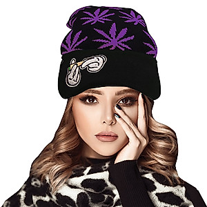 UTOWO Weed Marijuana Weed Acrylic Hat Knit Beanie Hat Rolling Up Skully Cap Purple