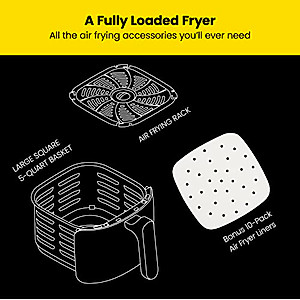 Chefman TurboFry 8-Quart Air Fryer, Integrated 60-Minute Timer for Healthy Cooking, Cook with 80% Less Oil, Adjustable Temperature Control, Nonstick Dishwasher-Safe Basket and Tray, Black