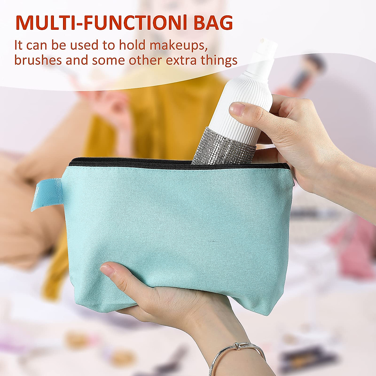 Saintrygo 10 Pieces Canvas Makeup Bags Bulk for Women Travel Cosmetic Organizer Plain Storage Pouch Multi-Purpose Blank Travel Toiletry DIY Craft Bags with Zipper(Pastel,8.7 x 5 x 1.8 Inch)