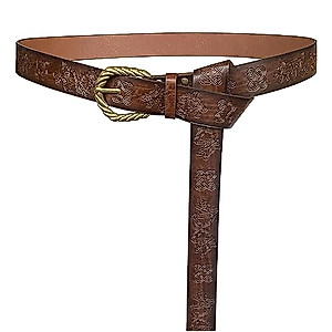 HiiFeuer Viking Fenrir Embossed Faux Leather Buckle Belt, Medieval Knight Belt (Brown)