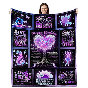 Yufobel Birthday Gifts for 10 Year Old Girl, 10th Birthday Gifts for Girls Blanket, Gifts for 10 Year Old Girls, 10th Birthday Decorations for Teenage Girl, 10 Year Old Girl Gift Ideas Throw 60"x50"