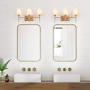 classy leaves Bathroom Light Fixtures, 3-Light Gold Vanity Lights, Modern Bathroom Vanity Light Fixtures with White Fabric Shade, 23’’ L x 6.5’’ W x 12’’ H