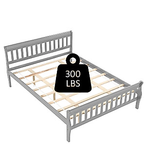 RIDFY Queen Platform Bed Frame with Headboard & Footboard, Wood Sleigh Bed Frame with Slats Support, No Box Spring Needed, Noise Free, Easy Assembly (Gray)