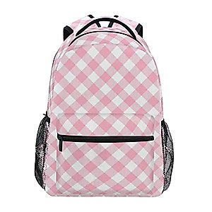 Kigai Pink Gingham Backpacks Waterproof Laptop Casual Daypack Tablet Travel Backpack School Bag with Multiple Pockets, M