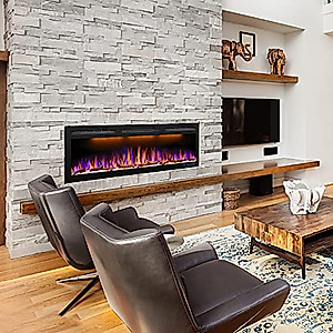 Dreamflame Modern Electric Fireplace 50inch, Recessed & Wall Mounted Fireplace Electric, Realistic Flame Effect and Heat Up Fast with Low Noise, Thermostat& Timer, 750W/1500W, Black