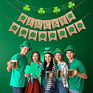 XIMISHOP St Patrick's Day Decorations, St.Patrick's Day Banner, Irish Felt Shamrock Clover Garland Burlap Banners，Irish Party Supplies - Green and Light Green Color