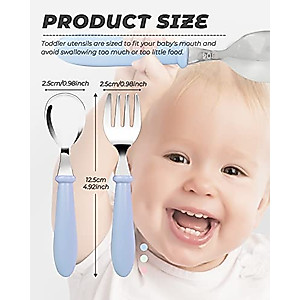 10 pcs Toddler Utensils, Stainless Steel Toddler Silverware Set with Round Handle, Baby Forks for Self Feeding, 5 Toddler Forks and 5 Toddler Spoons, BPA Free