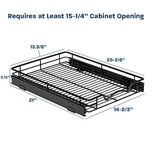 Hold N’ Storage Pull Out Cabinet Drawer Organizer, Heavy Duty-with 5 Year Limited Warranty- Slide Out Shelves, -14”W x 21”D - Requires At Least a 15-1/4” Cabinet Opening, Steel Metal, Black Finish