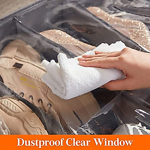 Under Bed Shoe Storage Organizer Fits Large Capacity Shoes Jumbo Slots Underbed Shoe Rack Bin Container Clear Window Lid ,Men Sneakers,Women High Heels,Short Boots Set of 2 Fits 20 Pairs (Black )