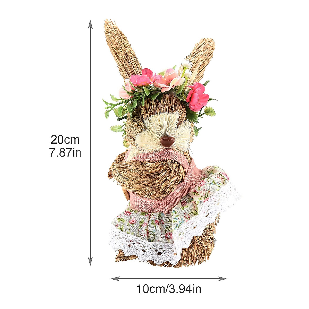 YIREAUD 1 Pcs Easter Straw Rabbit Easter Bunny Figurine Decoration Easter Bunny Statue Artificial Animal Model Sculpture Standing Straw Woven Bunny Ornament for Home Garden Spring Decor