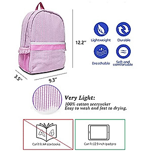 Gabigaba Toddler Backpack for Girls Seersucker Pleated Flower Edge Kids Lightweight Backpack Pink Mini Preschool Backpack (PINK)