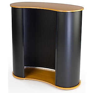 Pop-up Podium Counter with Kidney Bean Shaped Wood Grain Table Surface and Black Body - Portable Design, No Tools Required! (TSPCL02WD)