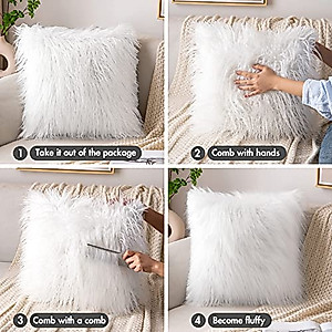 MIULEE Pack of 2 Decorative Faux Fur Throw Pillow Covers New Luxury Series Style Fluffy Pillow Case Cushion Cover for Sofa Bedroom Car White 18 x 18 Inch