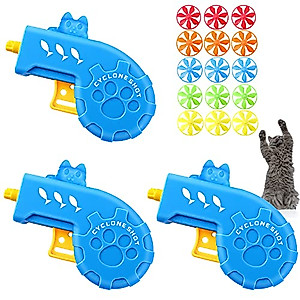 18 Pieces Cat Fetch Tracking , Interactive Toys with 5 Colors Flying Propellers for Indoor Pet Cat Kitty Training Chasing (Blue Cat Theme Design)