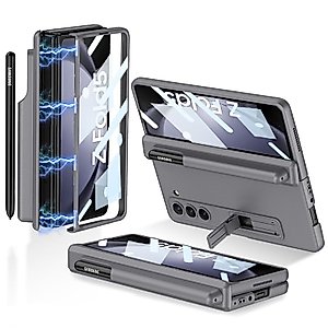 BRAND SET Galaxy Z Fold 5 Case, All Inclusive Shockproof and Anti-Drop Galaxy Fold 5 Case with S Pen Holder, Protective Phone Case with Screen Protector Suitable for Samsung Galaxy Z Fold 5(Gray)