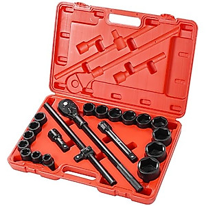 VEVOR Impact Socket Set 3/4 Inches 21 Piece Standard Impact Sockets, Socket Assortment 3/4 Inches Drive Socket Set Impact Standard SAE Sizes 3/4 Inches to 2 Inches Includes Adapters and Ratchet Handle