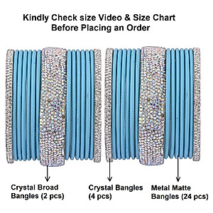 Efulgenz Indian Wedding Bridal Bangles Set Traditional Crystal CZ Rhinestone Plain Matte Finish Metal Bangles Bracelet Jewelry For Women (34 Pcs)