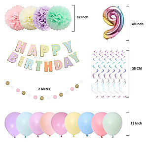 BRT Bearingshui 9th Birthday Decorations for Girls Boys, 40 Inch Rainbow Gradient Number 9 Balloon, 9th Birthday Balloon, Happy Birthday Banner, Children’s 9th Birthday Party Supplies for Kids