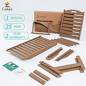 Ciokea Chaise Lounge Chair Outdoor with Wood Texture, Adjustable 5-Position Chaise Lounge Outdoor, Patio Lounge Chair for Poolside Backyard, Teak