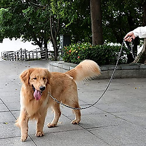 Chew Proof Metal Leash Chain Dog Leash for Medium Large Dogs, Chain Link Dog Leash Anti Chew 5FT Strong Anti Bite Dog Leash Comfortable Soft Padded Handle Black