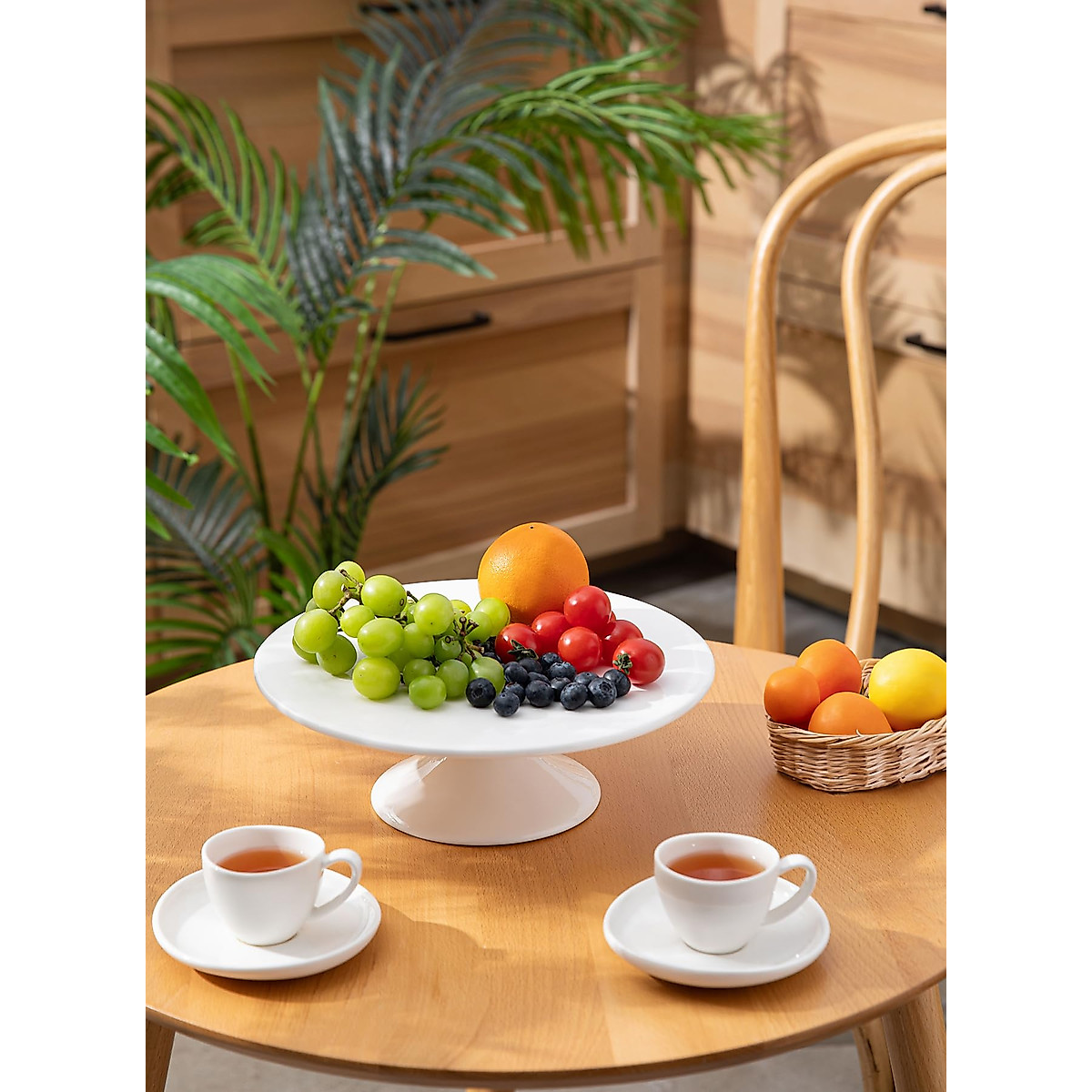 Sweese 10inch Porcelain Cake Stand White + 3 Tiered Foldable Serving Stand White for Brithday Party, Valentine's Day and Events