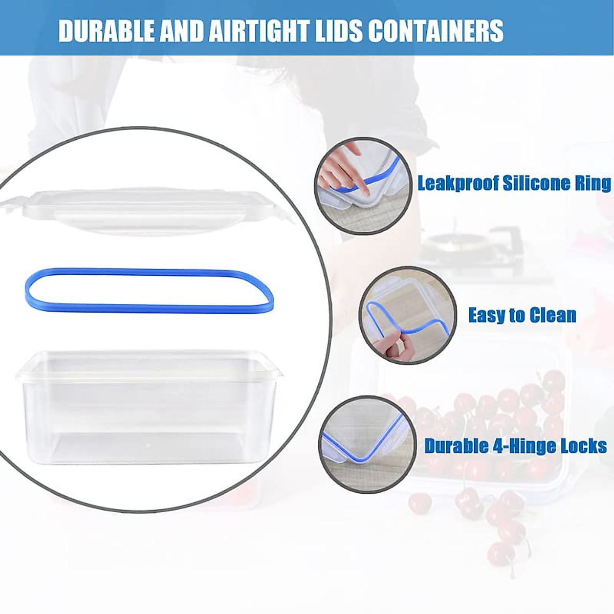 Tauno Plastic Food Storage Containers with Airtight Lids, 1.8 Cup Food Prep Containers for Kitchen and Pantry Organization, Reusable and BPA Free Lunch Boxes, Microwave/Dishwasher/Freezer Safe, 25 Pack