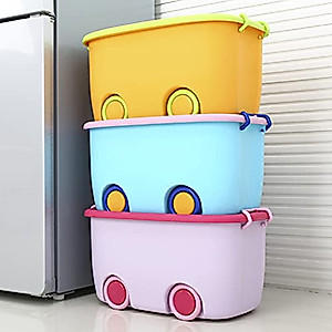 DOITOOL Storage Bins Stackable Box Stackable Organization Box with Wheel Clothes Sundries Book Container Bin for Home Bedroom Nursery Room Orange Storage Containers