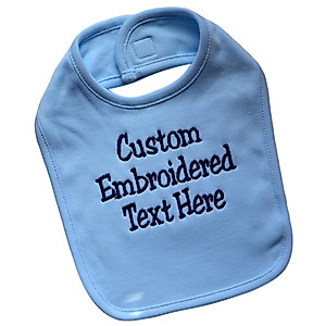 Funny Girl Designs Personalized Baby Bib EMBROIDERED with Your Custom Text and Color 100% Cotton Unisex (GRAY BIB)