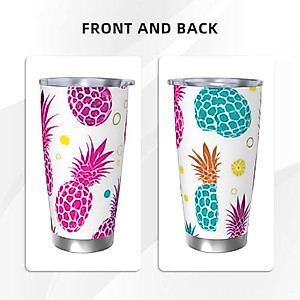 jshmgchw 3d Tropical Pineapple 20oz Tumbler, Car Cup With Lid And Straw, Spill-Proof, Stainless Steel Double Wall Vacuum Insulated Reusable Coffee Travel Mug, For Cold Drinks, Hot Beverage