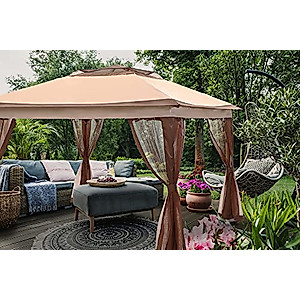 Sophia & William 11' x 11' Pop Up Gazebo Foldable Canopy with Netting and Curtain Portable Wheeled Bag, Brown Double-roof Gazebo for Patio Lawn Garden Backyard