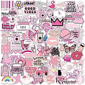 100pcs Preppy Stickers Pink Cute Vinyl Aesthetic Water Bottle Stickers Waterproof 100 Sticker Pack for Laptop Water Bottles Computer Phone Stickers for Kids Teen Girls Stocking Stuffer Gift