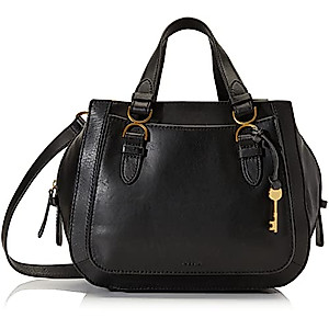 Fossil Women's Brooke Leather Satchel Purse Handbag, Black