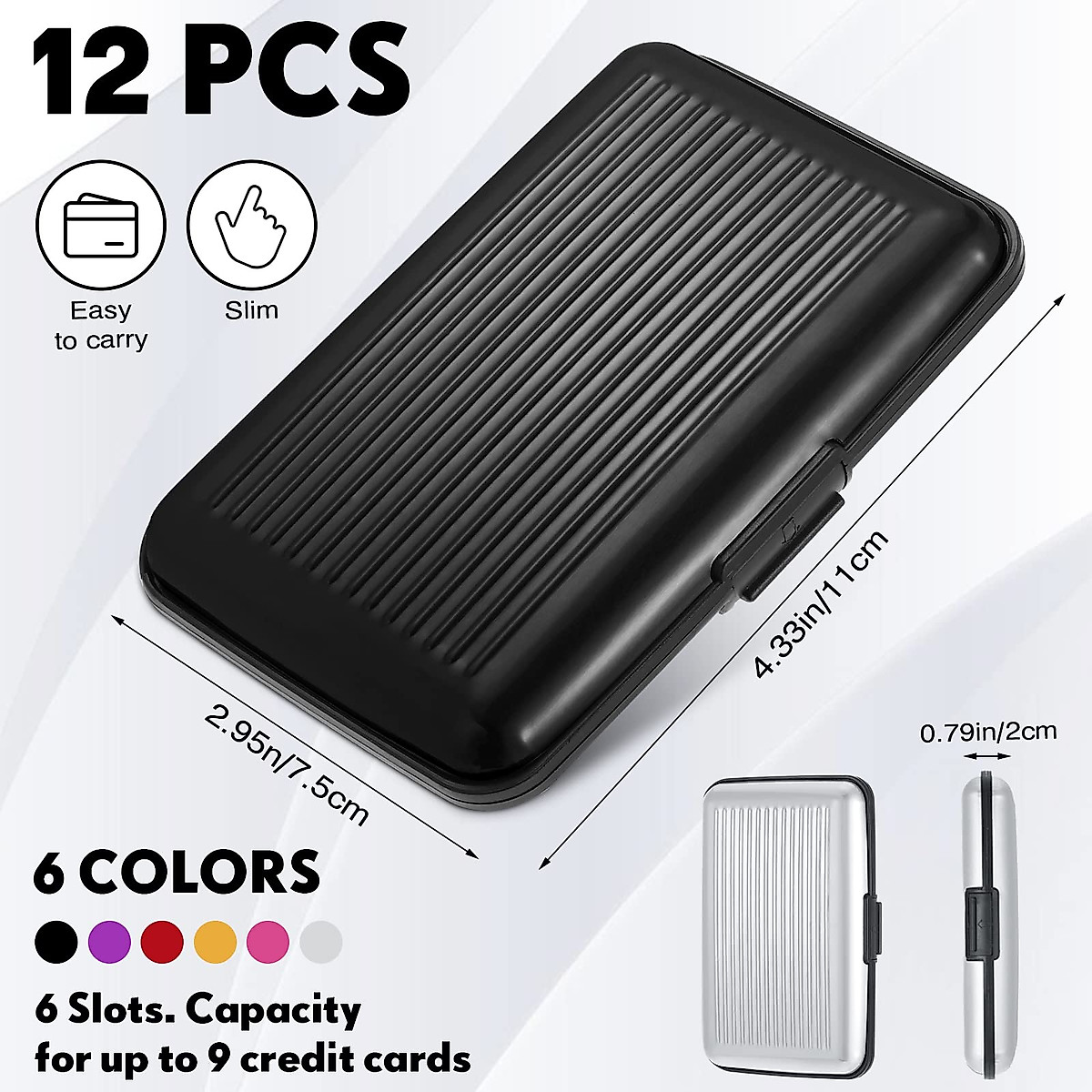12 Pcs Aluminum Wallet Credit Cards Holder Multi Slim Rfid Blocking ID Credit Case Protector Metal Card Holder for Men Women(Black, Red, Purple, Rose, Silver, Gold)