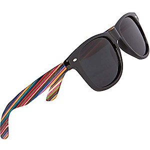 Woodies Polarized Rainbow Wood Sunglasses for Men and Women | Black Polarized Lenses and Real Wooden Frame | 100% UVA/UVB Ray Protection
