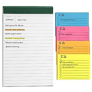 Lined Writing Note Pad To Do List Notepad - 5.6" x 8.5" Notebook (50-Sheet), Micro Perforated Writing Pad, Small 3" x 4" Sticky Notes with 50 Pages(4 pks) for Planners, Notes Taking, Work Organization