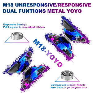 WATIEOBOO yoyo M18 Professional Metal Trick Yoyo Responsive & Unresponsive yoyos for Kids 8-12 and Adults yoyo, with Bearing Kit, 10 Strings, Case & Gloves 6061 Aluminum Alloy yo-yo