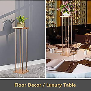 10 Pcs Wedding Flower Stand Metal Vase Stand with Plates Gold Floor Metal Column Gold Rectangular 7.87" x 7.8 7"x 31.5" Flower Display Stands Table Flower Stands for Wedding Party Events Table Decor (31.5 inch Tall)