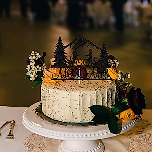 Funny Wedding Cake Topper - Groom and Bride on Mountain Bikes - Mountain Biker Couple Cake Topper - Mr & Mrs Wedding Party Decorations Black Glitter