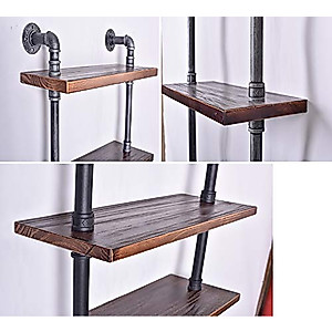 Diwhy 24”Width Industrial Pipe Shelves Rustic Modern Wood Ladder Bookcase with Metal Frame,Pipe Wall Shelf,Wood Storage,Home Decor,Display Shelving,Retro Floating Wood Shelving,6 Layer Bookshelf
