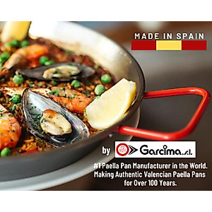 PAELO Polished Steel Paella Pan, 15 inch (38cm) Carbon Steel Pan, Large Professional Grade Paellera Imported From Spain for 8 Servings of Paella Rice, Made by Garcima