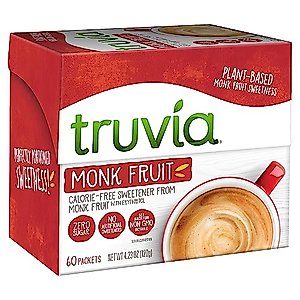 Truvia Calorie-Free Sweetener from the Monk Fruit Packets, 60 Count Monkfruit Box (Pack of 1)