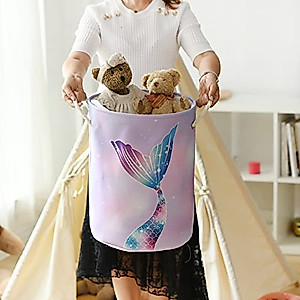 INough Baby Laundry Hamper Fabric Storage Basket Round Laundry Basket for Girls Collapsible Laundry Baskets with Drawstring Closure, Mermaid Room Decor for Girls Room, Laundry (Mermaid Tail)
