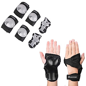 BOSONER Kids Wrist Guards and Knee Pad Protective Gear Set for Roller Skates Cycling BMX Bike Snowboarding Skateboard Inline Skating Scooter Riding Sports (Medium, 6-15 Years)